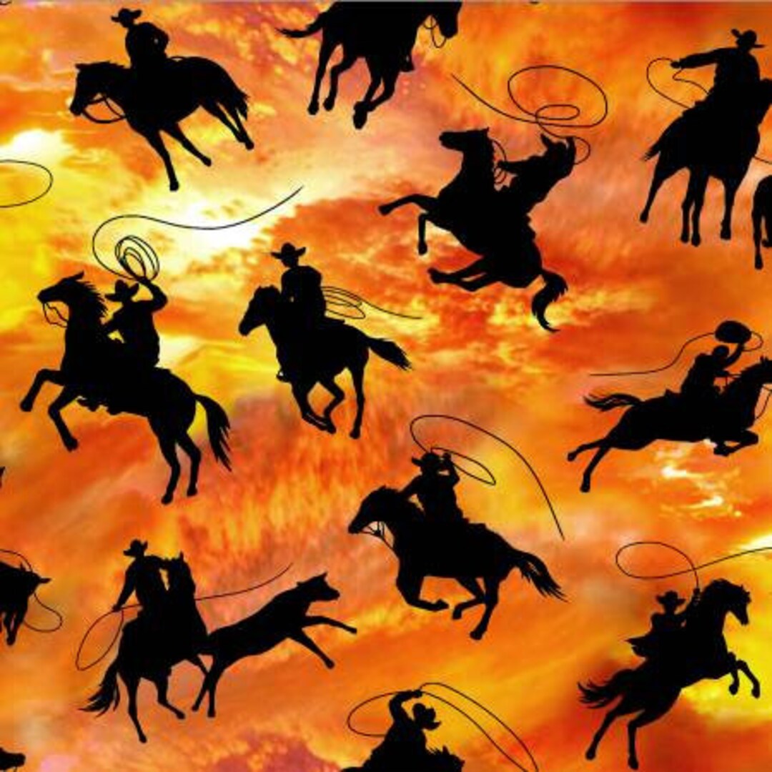 Cattle Drive Cowboy Silhouettes From Oasis Fabrics. by the Half Yard ...