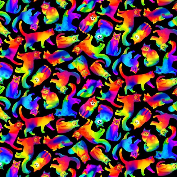 Rainbow Pets Tossed Cats by Timeless Treasures Collection. - Etsy