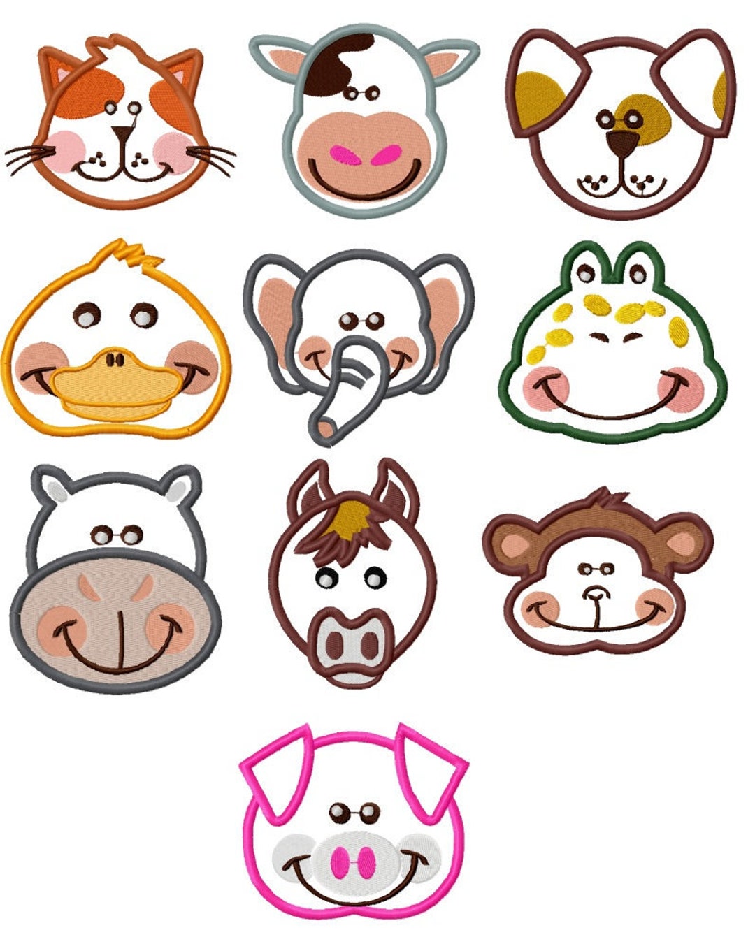 Applique Animal Faces Machine Embroidery Design Set 4X4 - Etsy Canada