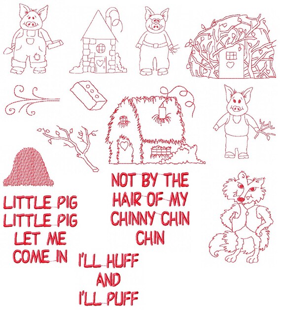 Three Little Pigs Machine Embroidery Design Set 5X7 - Etsy