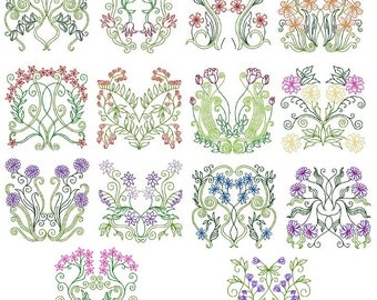 Art Deco Floral Machine Embroidery Design Set 4X4 - Etsy