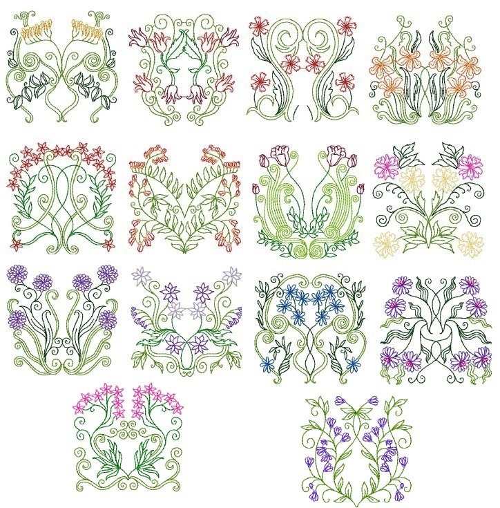 Art Deco Floral Machine Embroidery Design Set 4X4 - Etsy