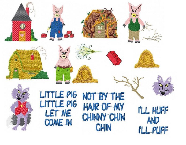 Three Little Pigs Machine Embroidery Design Set 4X4 - Etsy