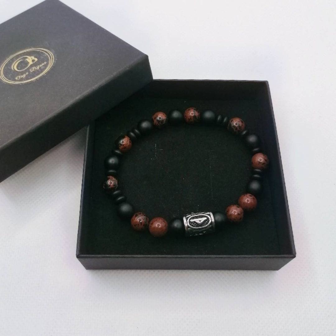 Rune Bracelet for Men in Stone Custom Stretchable Viking Rune - Etsy