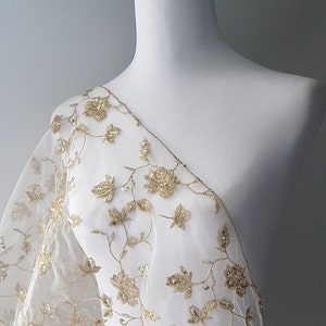 Gold Net Shawl, Floral Wrap, Gold Embroidered Scarf, Gold Wrap, Gold ...