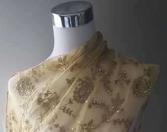 Gold Shawl, Ivory Chiffon Shawl With Gold Floral Embroidery. Gold Shawl ...