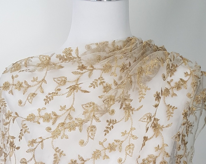 Gold Net Shawl. Gold Scarf. Gold Sequins Floral Shawl. Gold Wedding ...