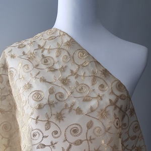 Gold Shawl. Gold Scarf. Gold Embroidery on Gold Organza Shawl. Gold ...