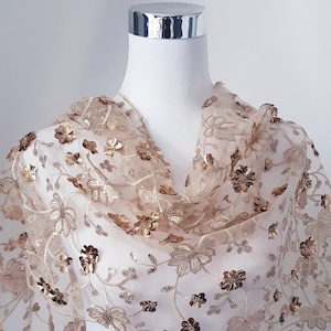 Gold Net Shawl. Gold Scarf. Gold Sequins Floral Shawl. Gold Wedding ...