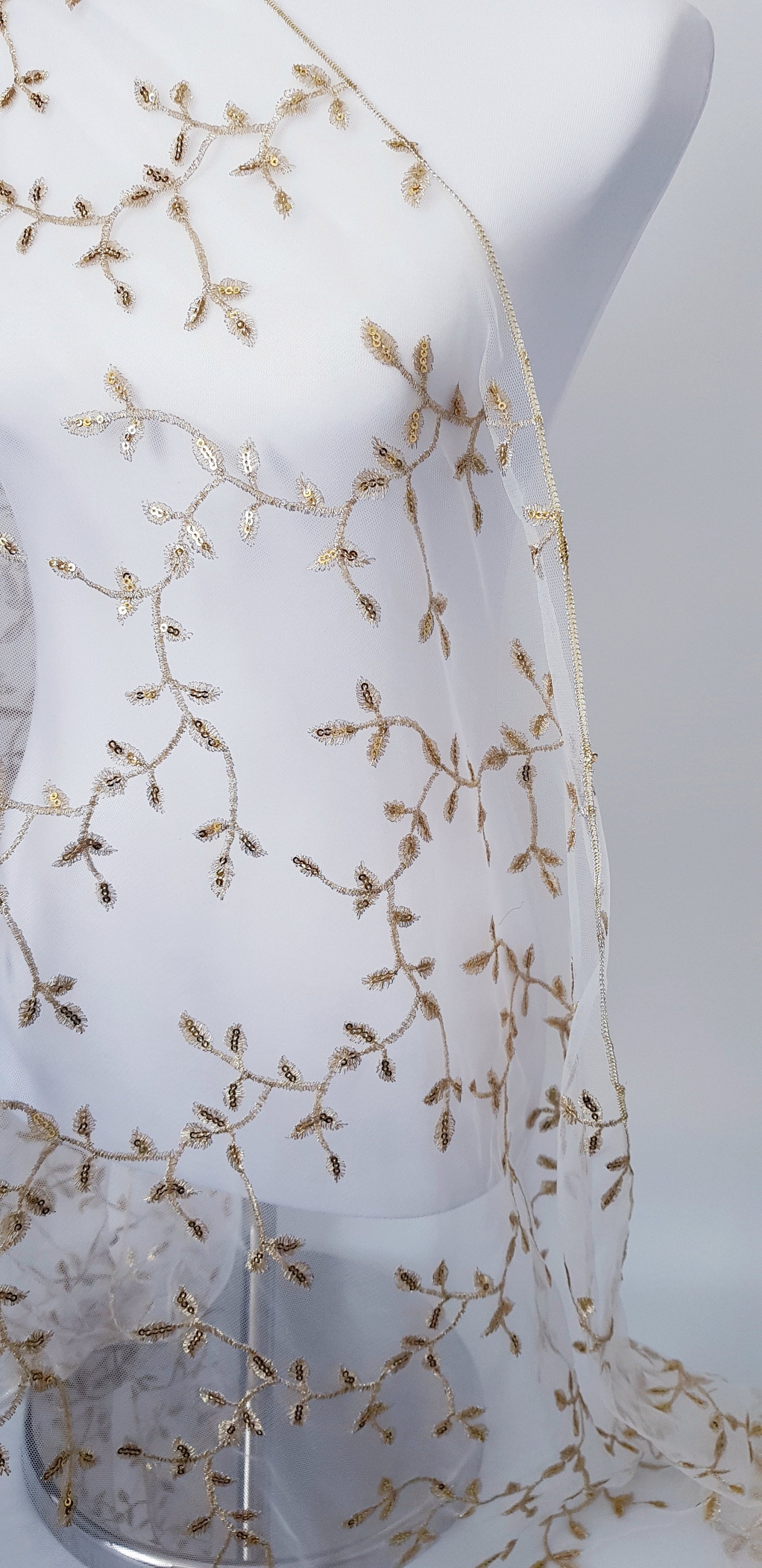 Gold Shawl. Gold Scarf. Gold Net Shawl. Gold Thread Embroidery on White ...