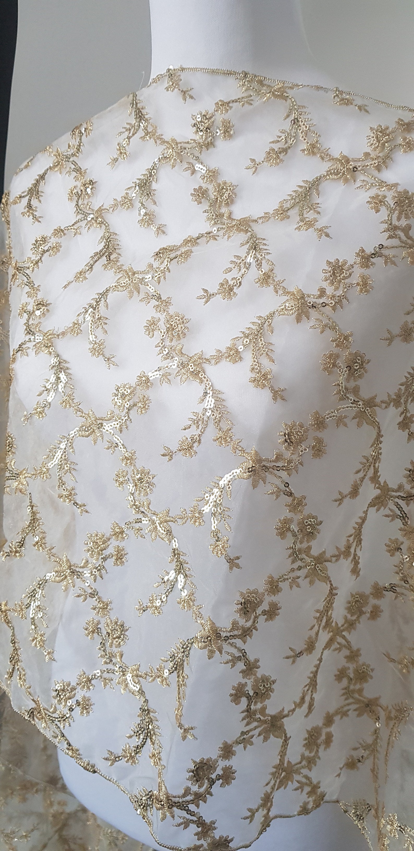 Gold Shawl. Gold Scarf. Faulty, Read Description. Gold Embroidery on ...