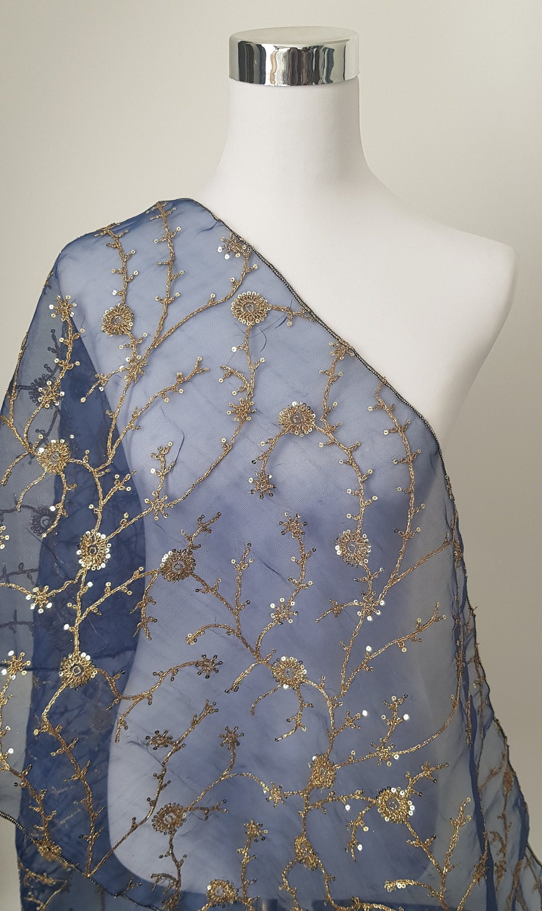 Blue Shawl. Blue Scarf. Blue and Gold Embroidered Shawl. Blue Wedding ...