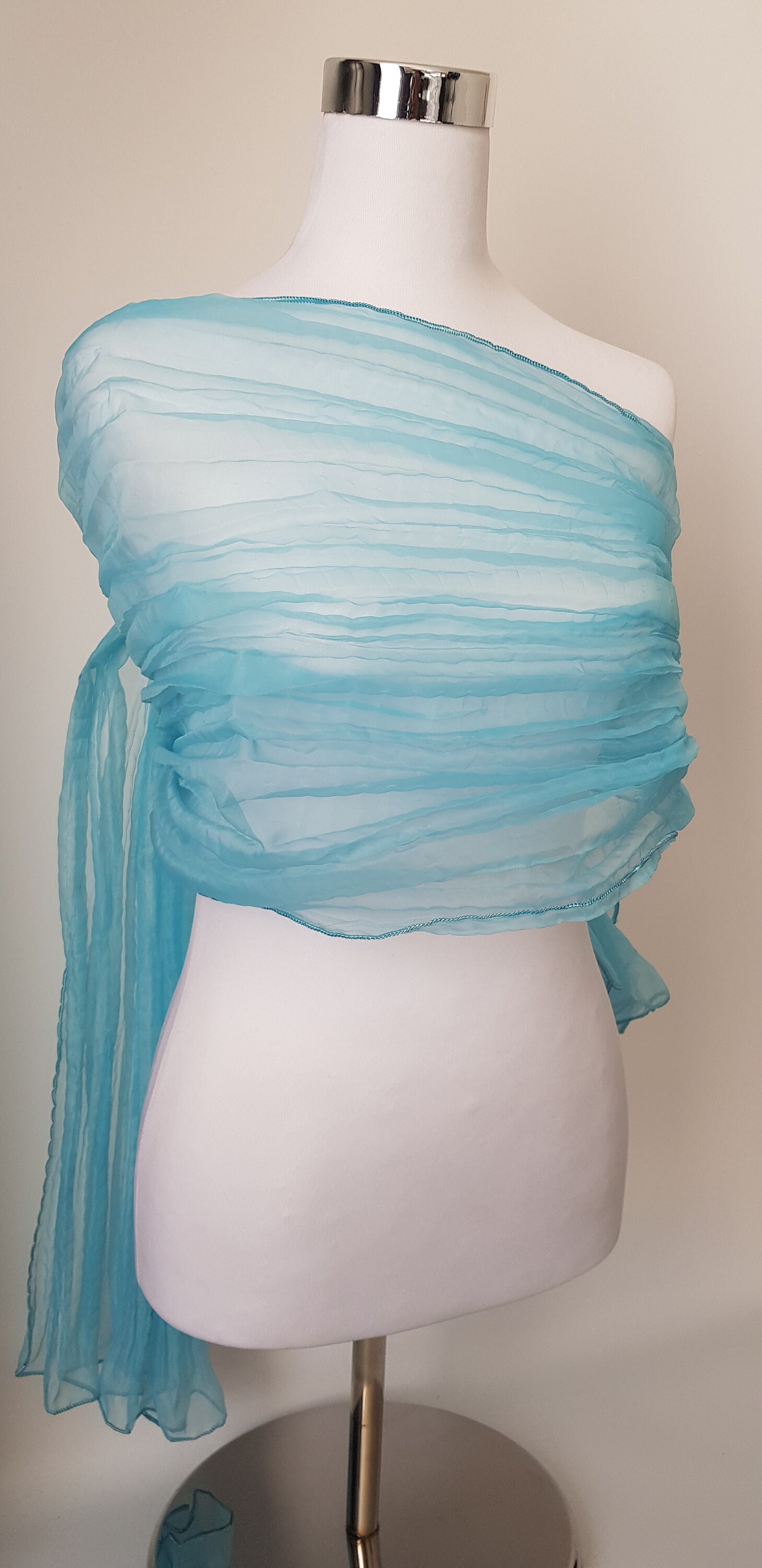 Blue Shawl. Aqua Blue Shawl. Blue Scarf. Blue Crushed Organza Shawl ...