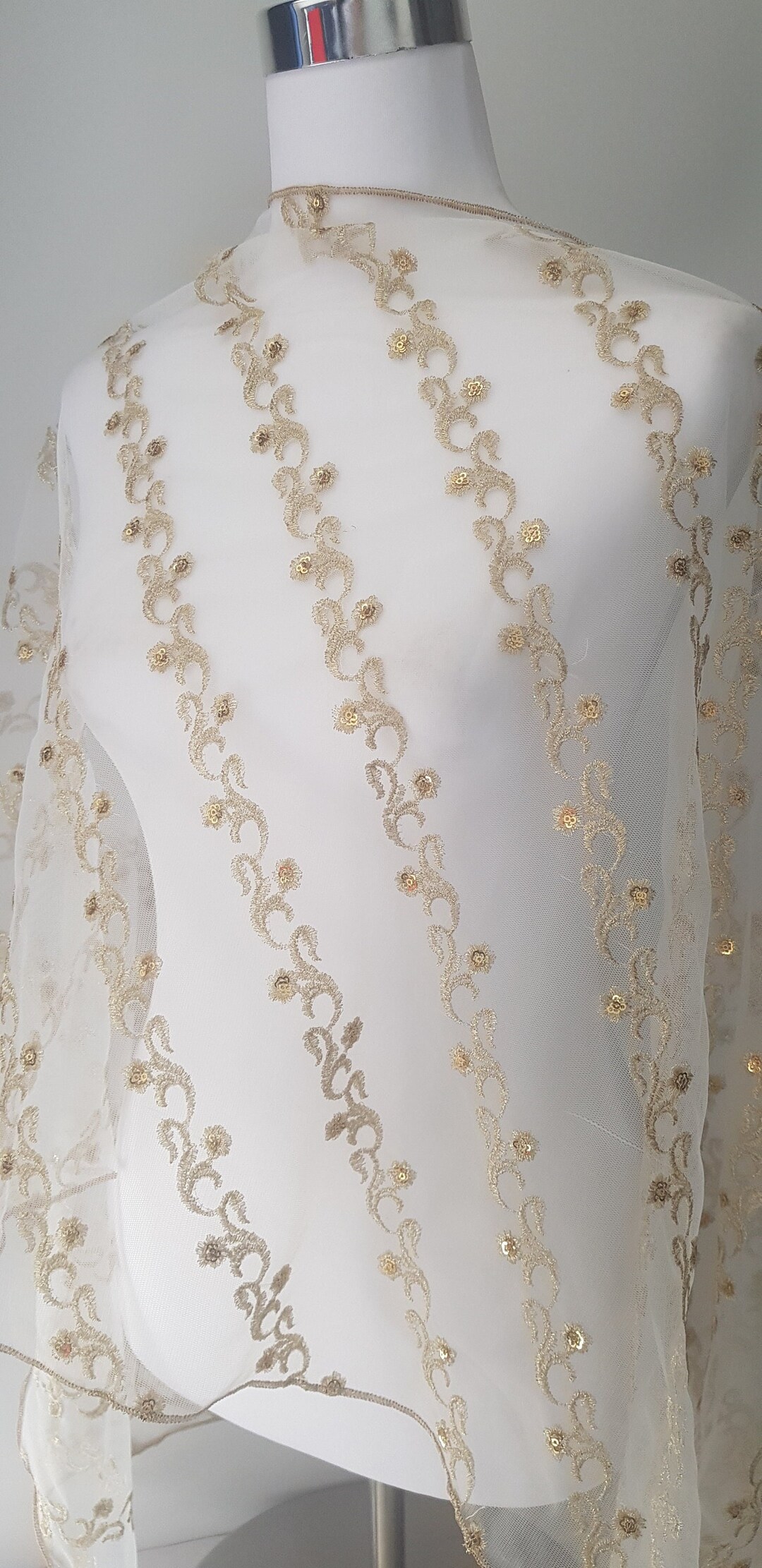 Gold Shawl. Gold Scarf. Gold Embroidery on Ivory Net Shawl. Gold ...