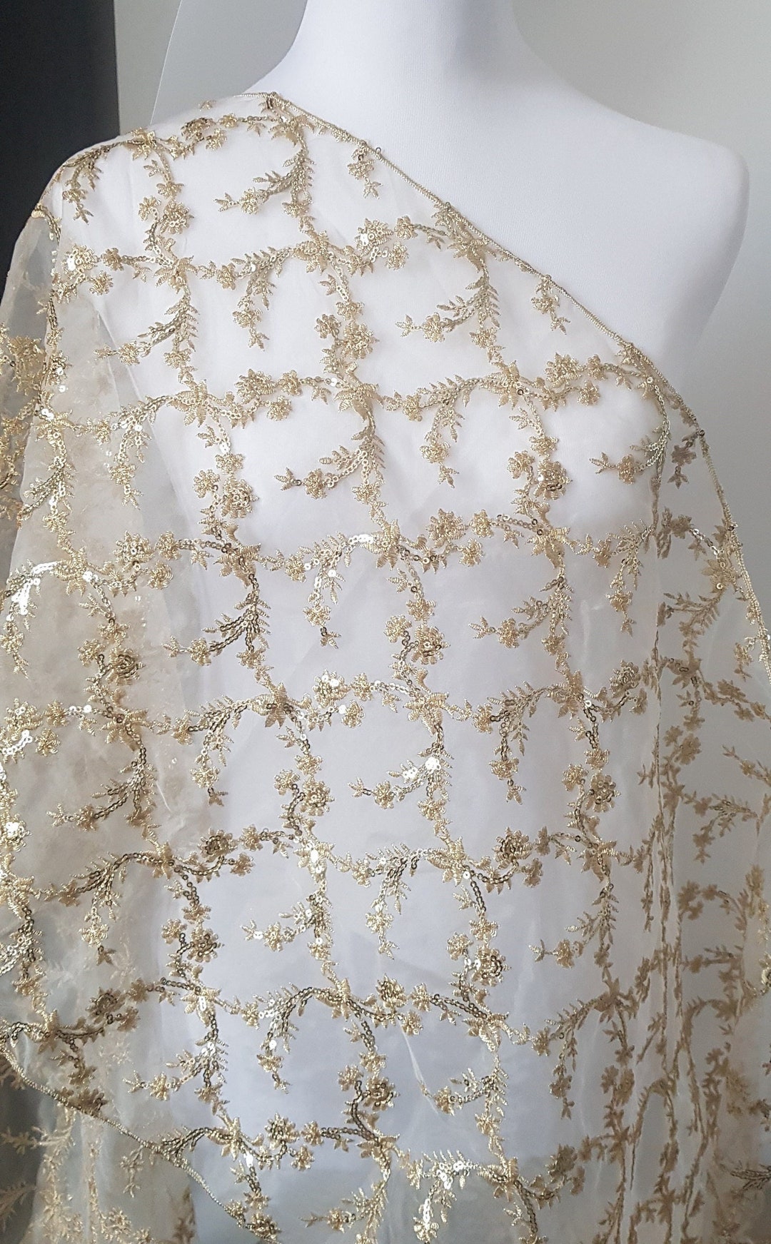 Gold Shawl. Gold Scarf. Faulty, Read Description. Gold Embroidery on ...