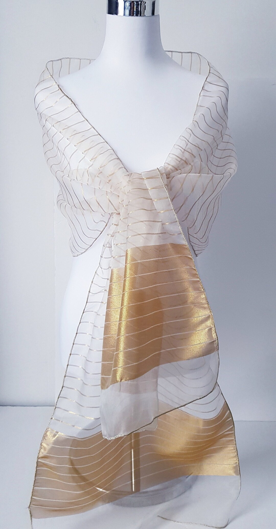 Gold Shawl. Gold and Ivory Shawl. Gold Striped Shawl. Gold Scarf. Ivory ...