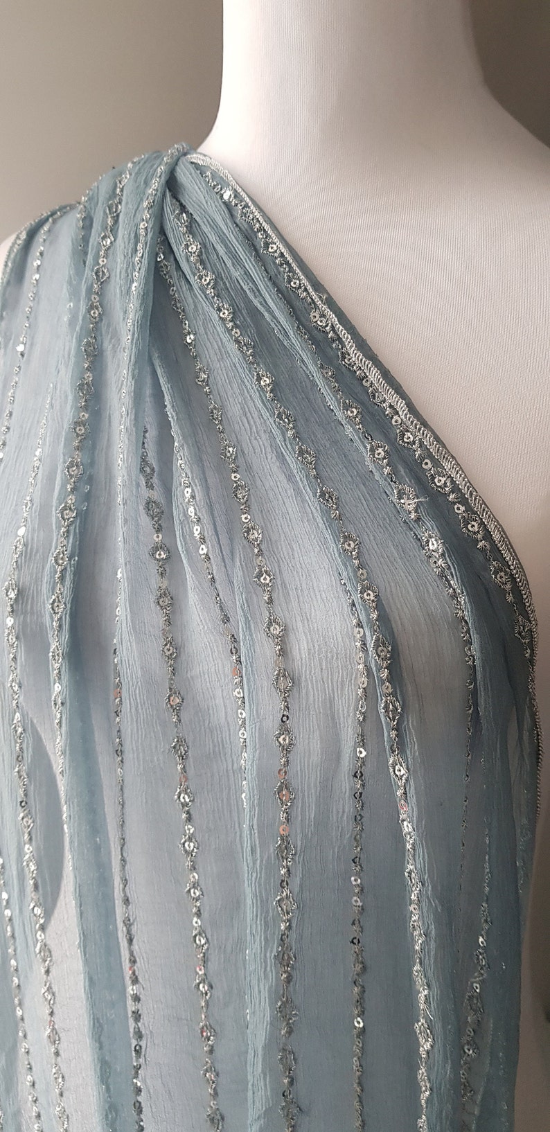 Blue Shawl, Faulty, Read Description. Blue Grey Chiffon Shawl With ...
