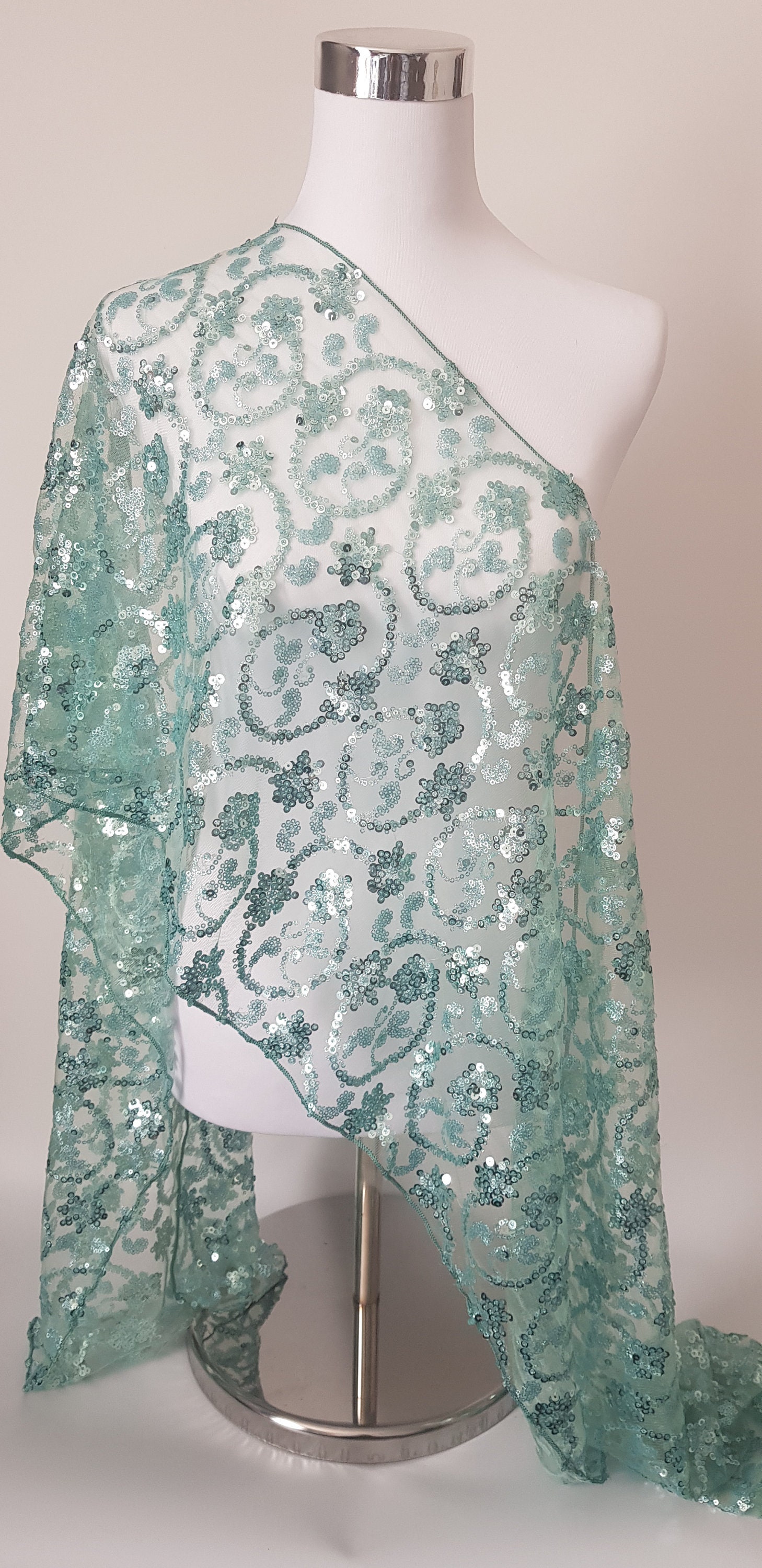 Green Shawl, Green Sequined Shawl, Green Net Shawl, Green Floral Shawl ...