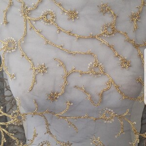 Black and Gold Shawl. Black Net Scarf. Black Scarf With Gold Embroidery ...