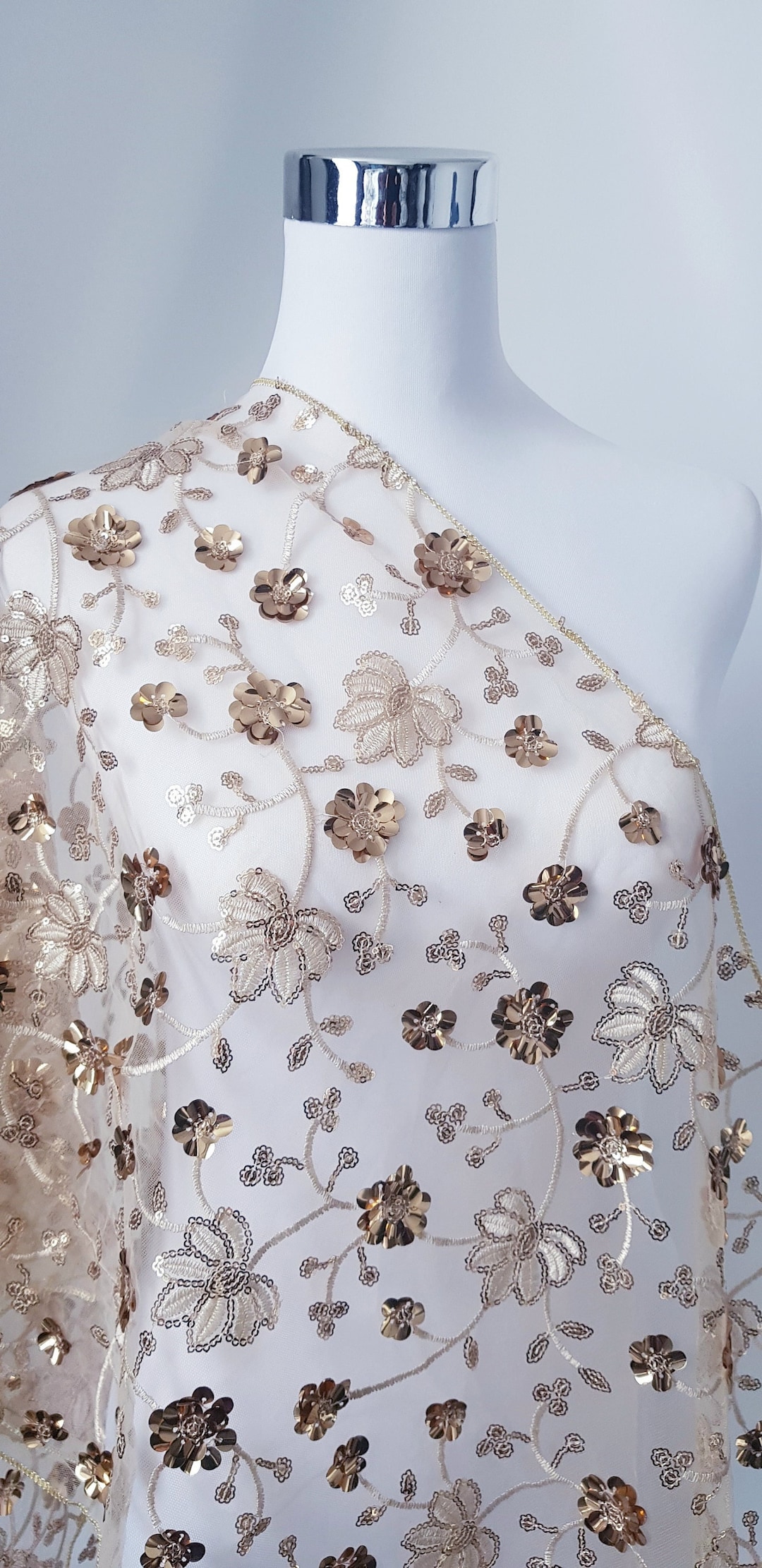 Gold Net Shawl. Gold Scarf. Gold Sequins Floral Shawl. Gold Wedding ...