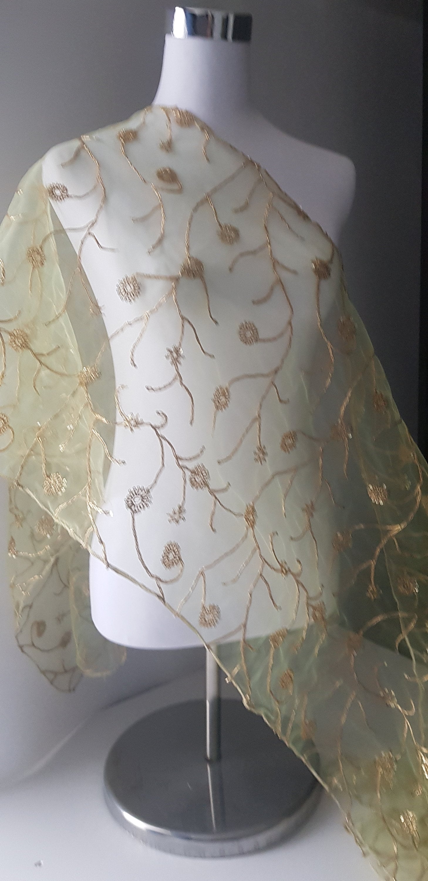 Lime Green and Gold Shawl. Green Net Scarf. Green Scarf With Gold ...