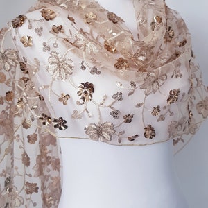 Gold Net Shawl. Gold Scarf. Gold Sequins Floral Shawl. Gold Wedding ...