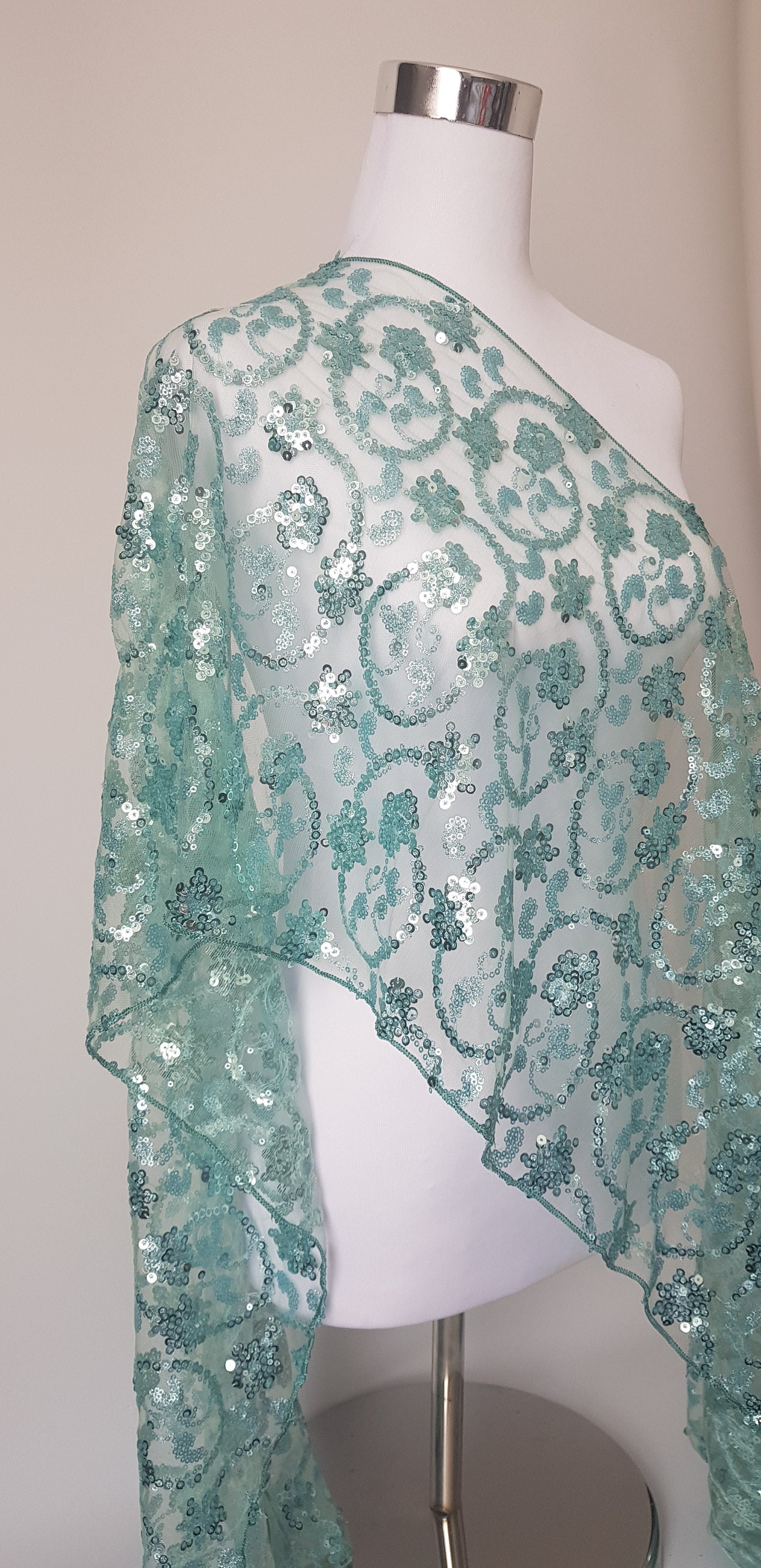 Green Shawl Green Sequined Shawl Green Net Shawl Green - Etsy