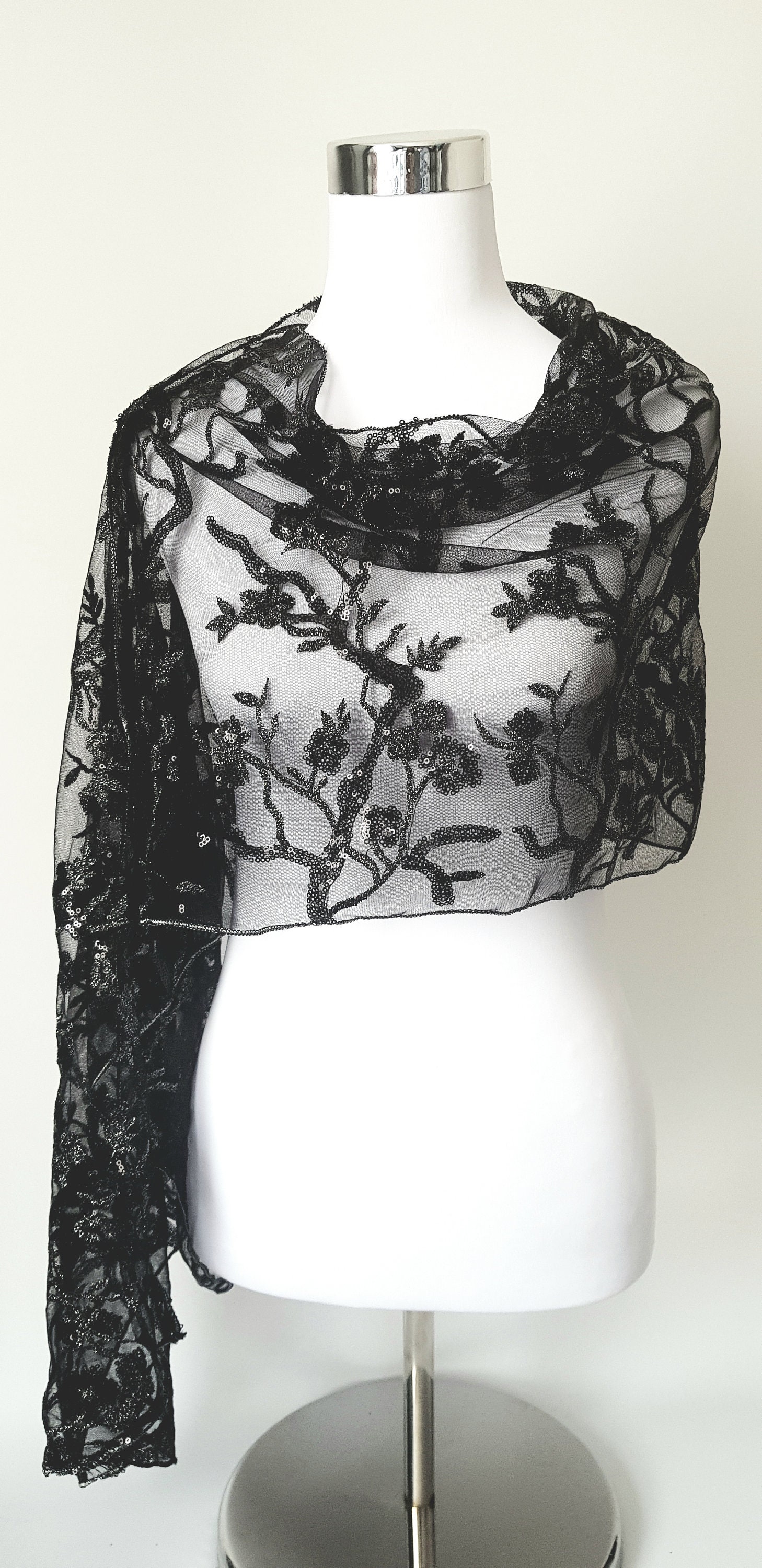 Black Shawl Black Sequin Shawl Black Net Shawl Grey Shawl - Etsy UK
