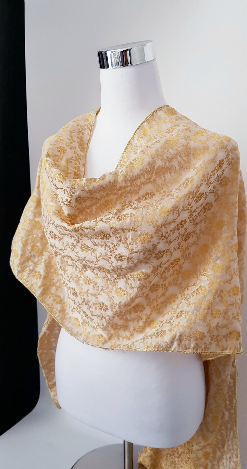 Gold Shawl. Gold Shawl With Gold Floral Design. Gold Brocade - Etsy