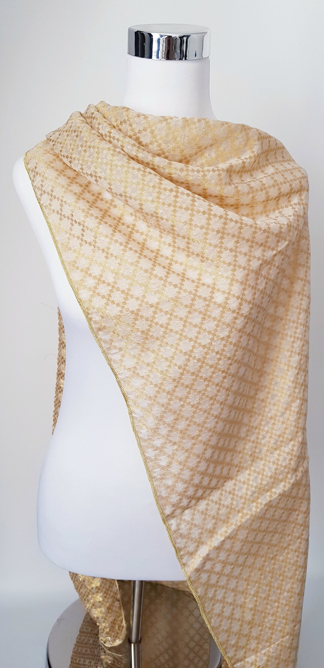 Gold Shawl. Gold Scarf. Gold Brocade Shawl. Gold Wrap. Gold Pattern ...