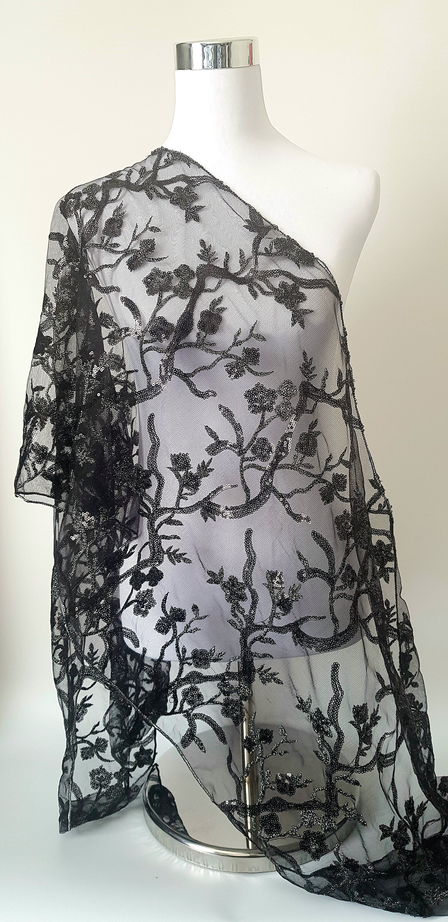 Black Shawl Black Sequin Shawl Black Net Shawl Grey Shawl - Etsy UK