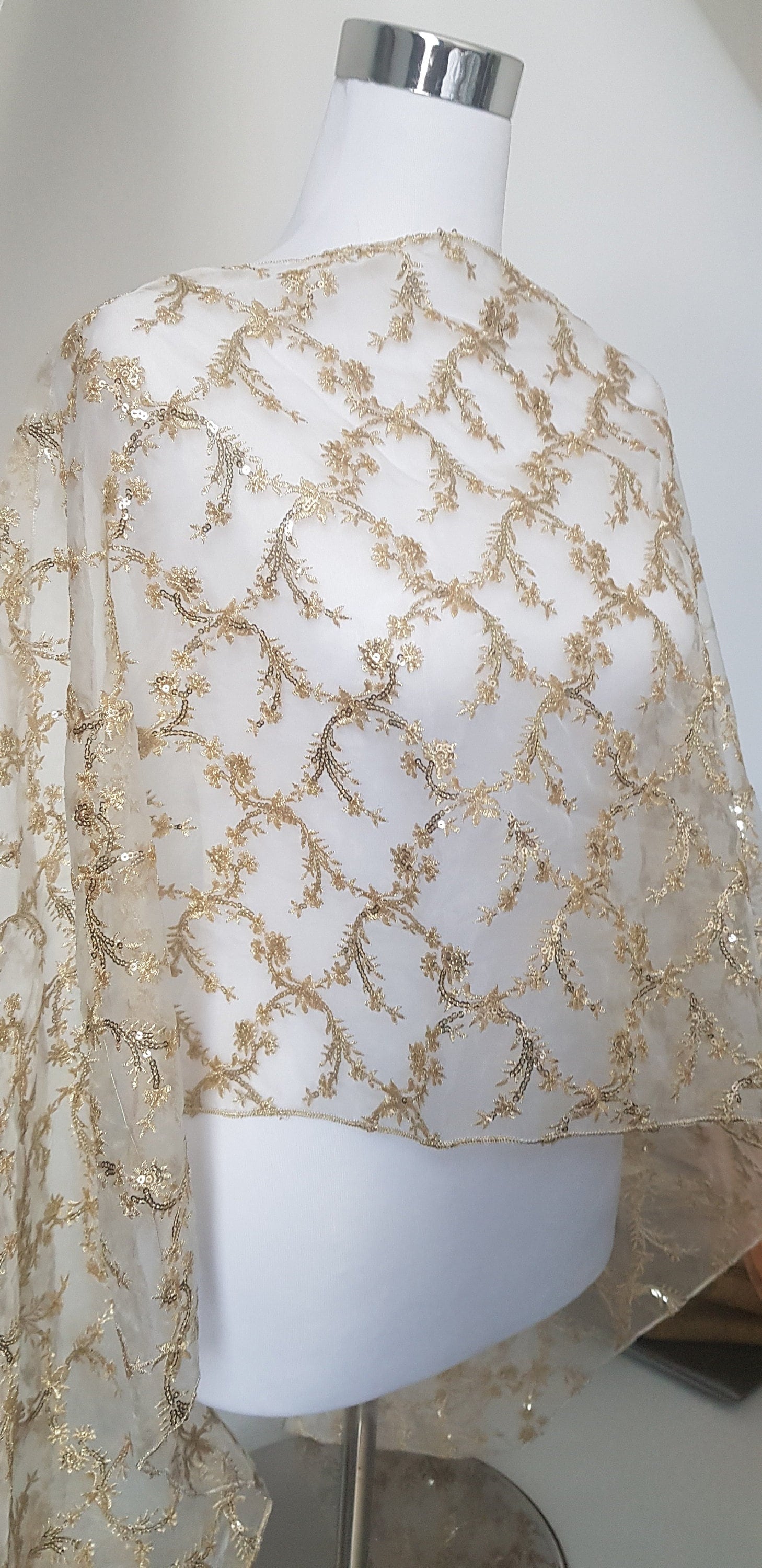 Gold Shawl. Gold Scarf. Faulty, Read Description. Gold Embroidery on ...