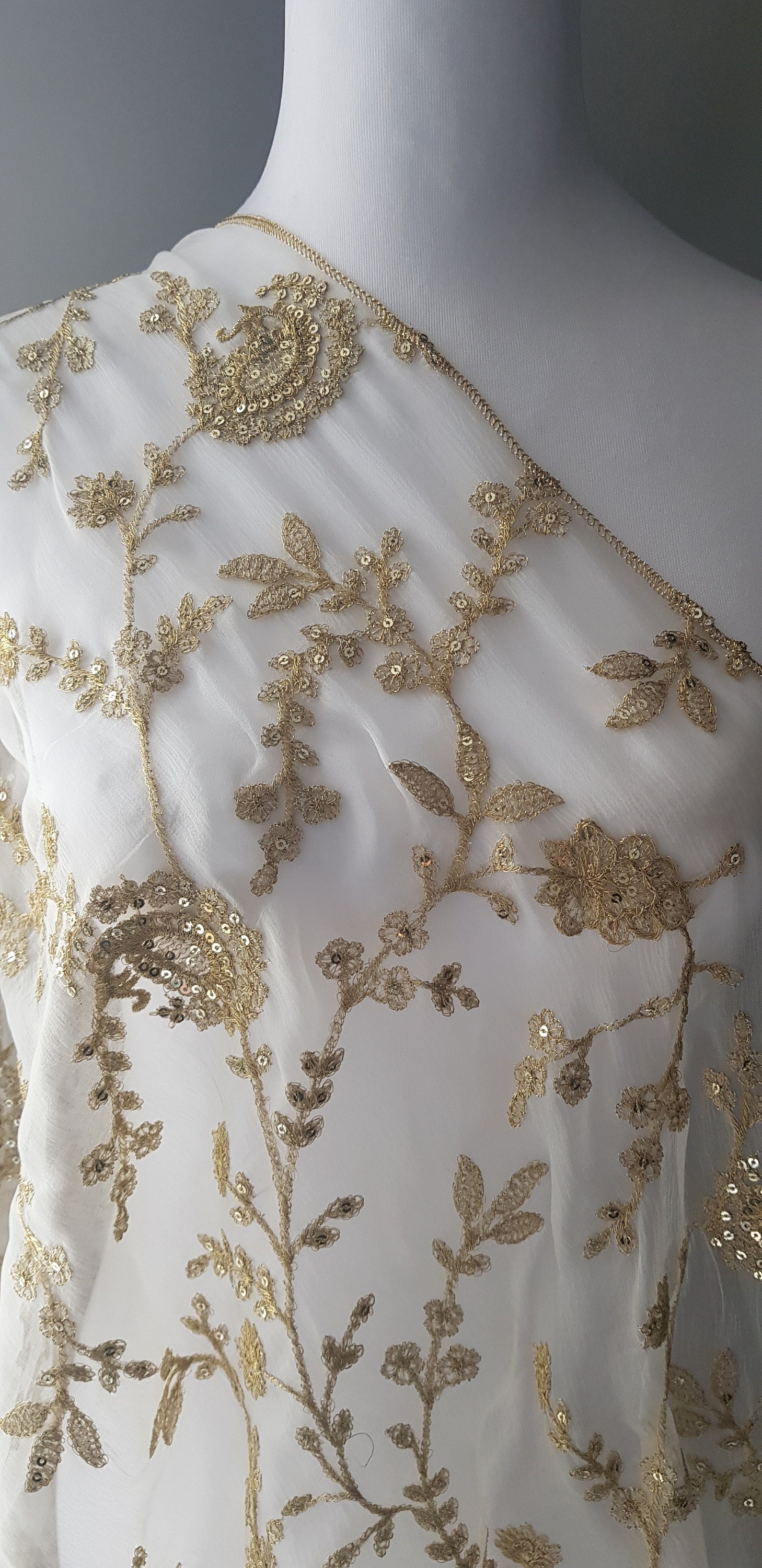 Gold Shawl Ivory Chiffon Shawl With Gold Floral Embroidery. - Etsy