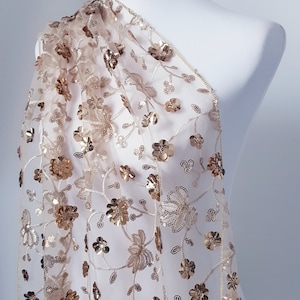 Gold Net Shawl. Gold Scarf. Gold Sequins Floral Shawl. Gold Wedding ...