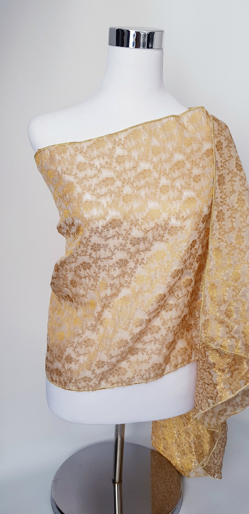 Gold Shawl. Gold Shawl With Gold Floral Design. Gold Brocade - Etsy