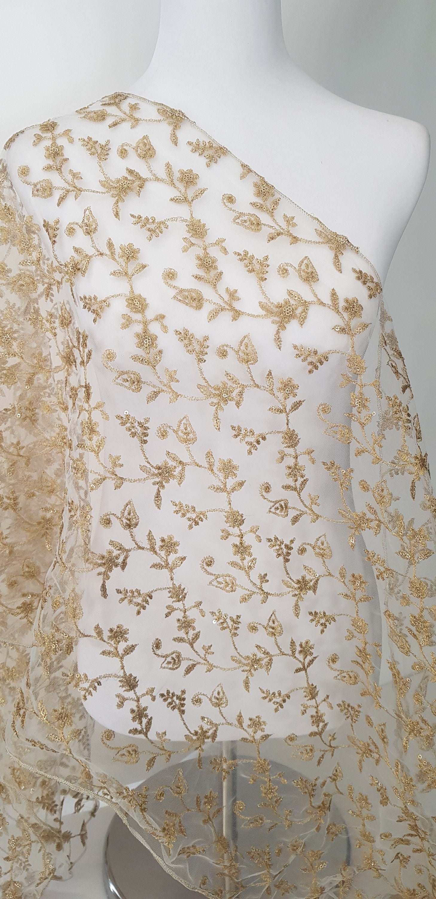 Gold Net Shawl. Gold Scarf. Gold Sequins Floral Shawl. Gold Wedding ...