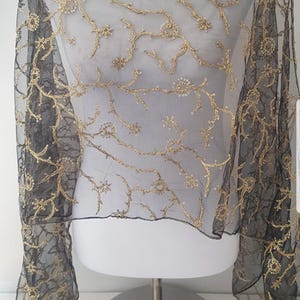 Black and Gold Shawl. Black Net Scarf. Black Scarf With Gold Embroidery ...