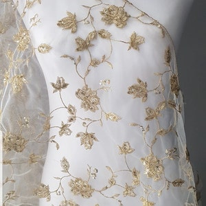 Gold Net Shawl, Floral Wrap, Gold Embroidered Scarf, Gold Wrap, Gold ...