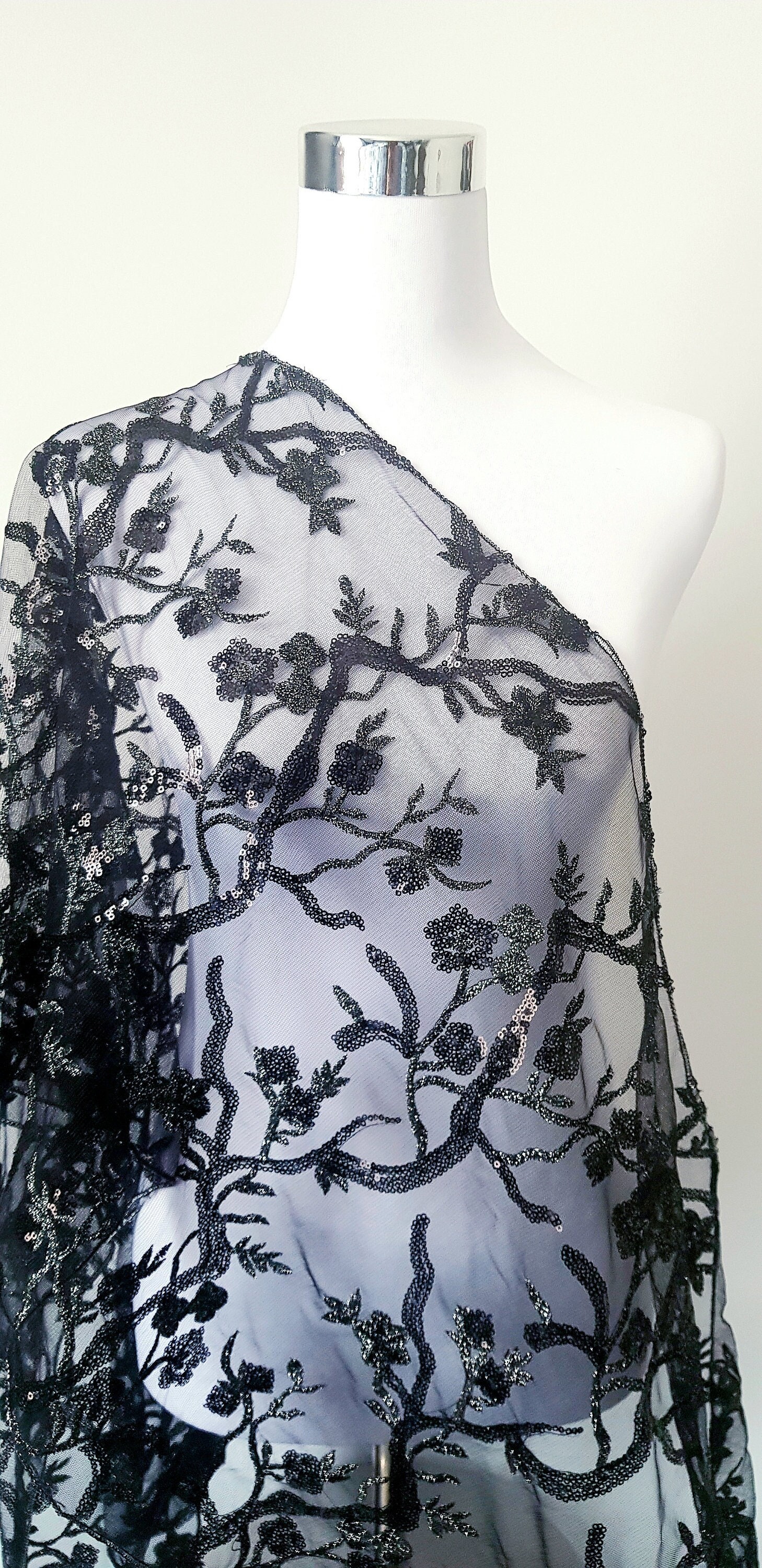 Black Shawl Black Sequin Shawl Black Net Shawl Grey Shawl - Etsy UK