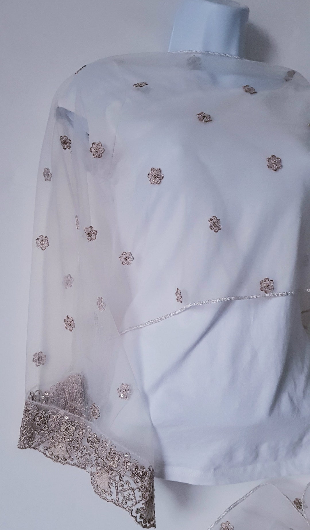 Gold Shawl. Gold Net Shawl. White Scarf. Gold Embroidered Scarf. Bridal ...