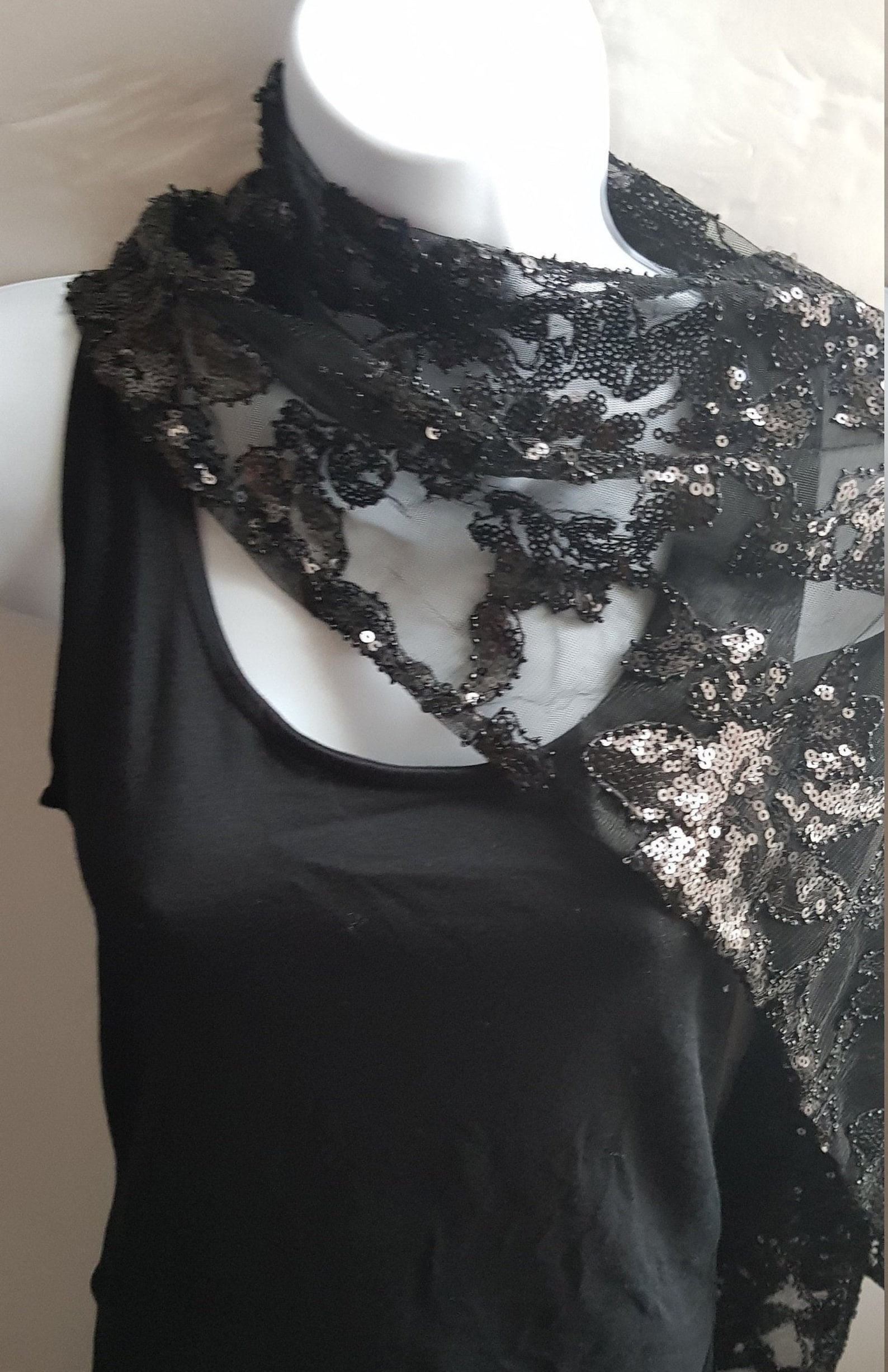 Black Net Beaded Scarf R64 Beaded Scarf Black Scarf Scarf - Etsy