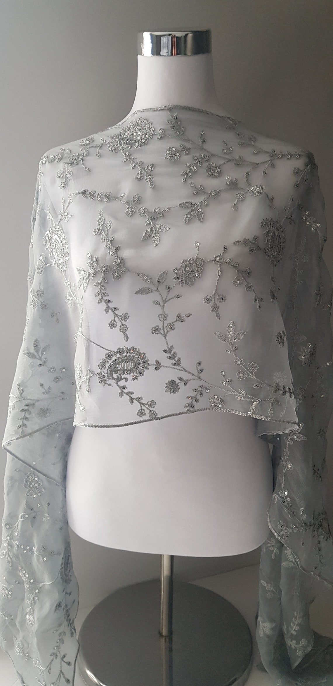 Silver Shawl Grey Chiffon Shawl With Silver Floral - Etsy