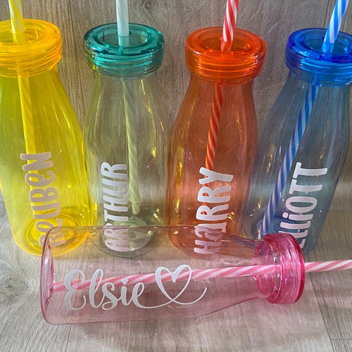 Personalised Kids Milkshake Bottle With Straw Party Favour - Etsy