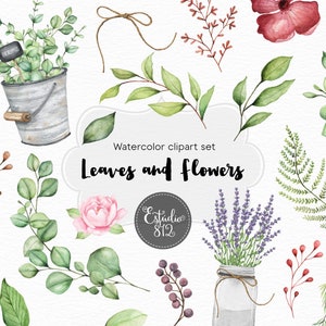 Leaves and Flowers, Clipart, Digital Download, Illustration, Printable ...