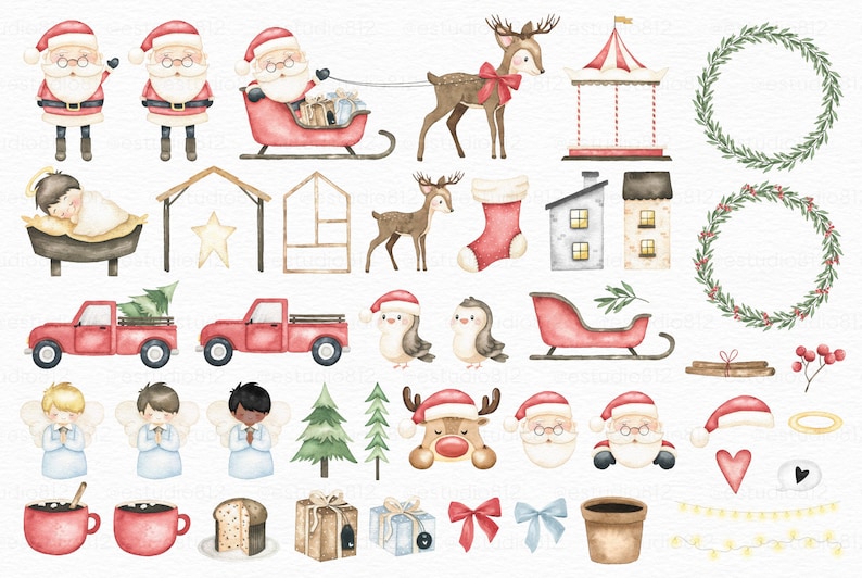 Christmas Clipart Christmas Watercolor Digital Clipart | Etsy