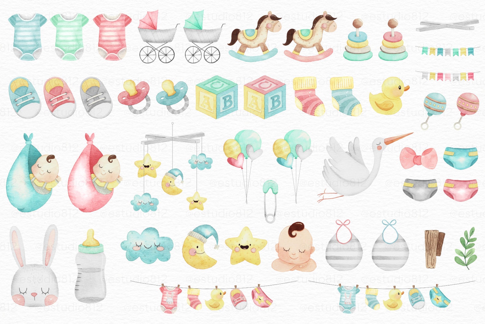 Baby Shower Clipart Baby Watercolor Digital Clipart Nursery | Etsy