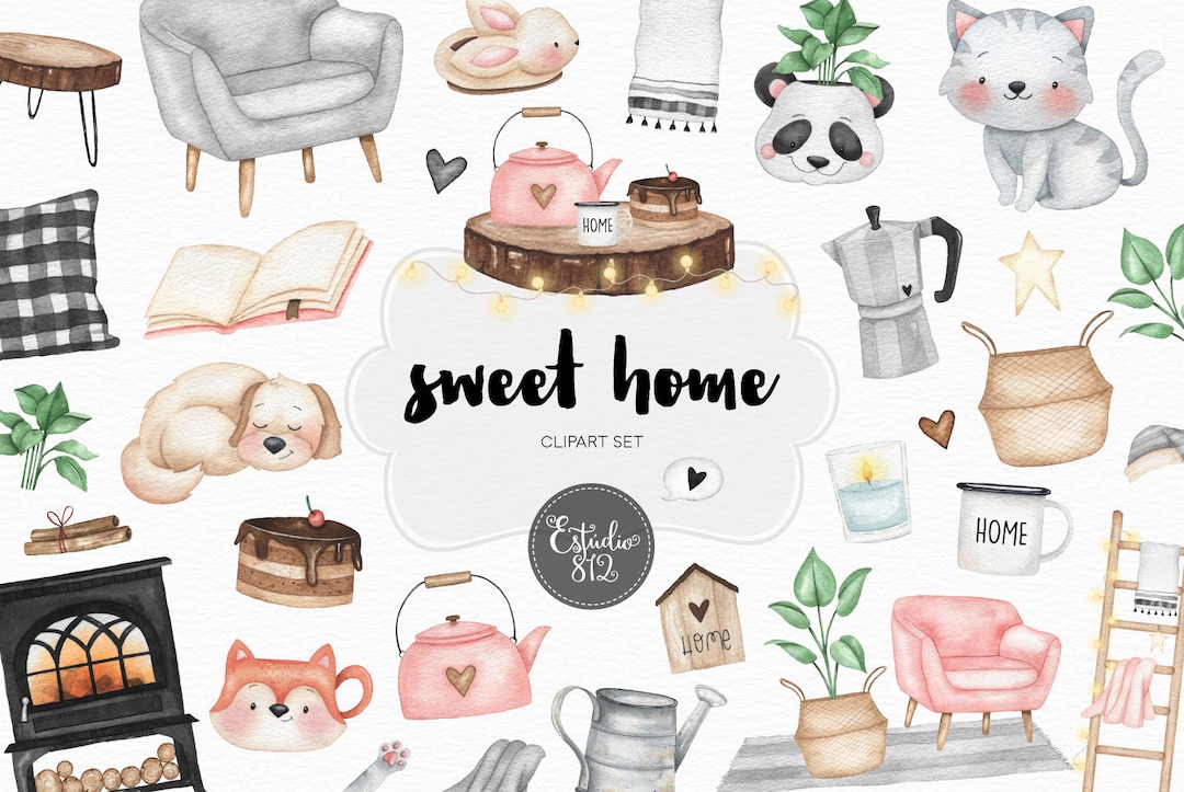 Sweet Home Clipart, Planner Girl Watercolor Digital Clipart, Quarantine ...