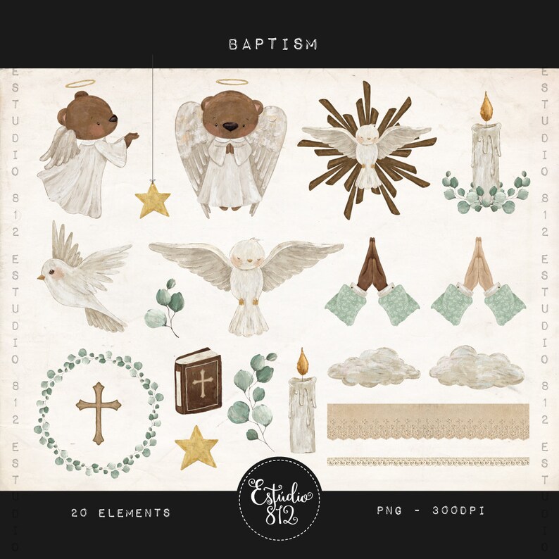 Baptism Watercolor Clipart Bundle: Christening, Holy Spirit, Church ...