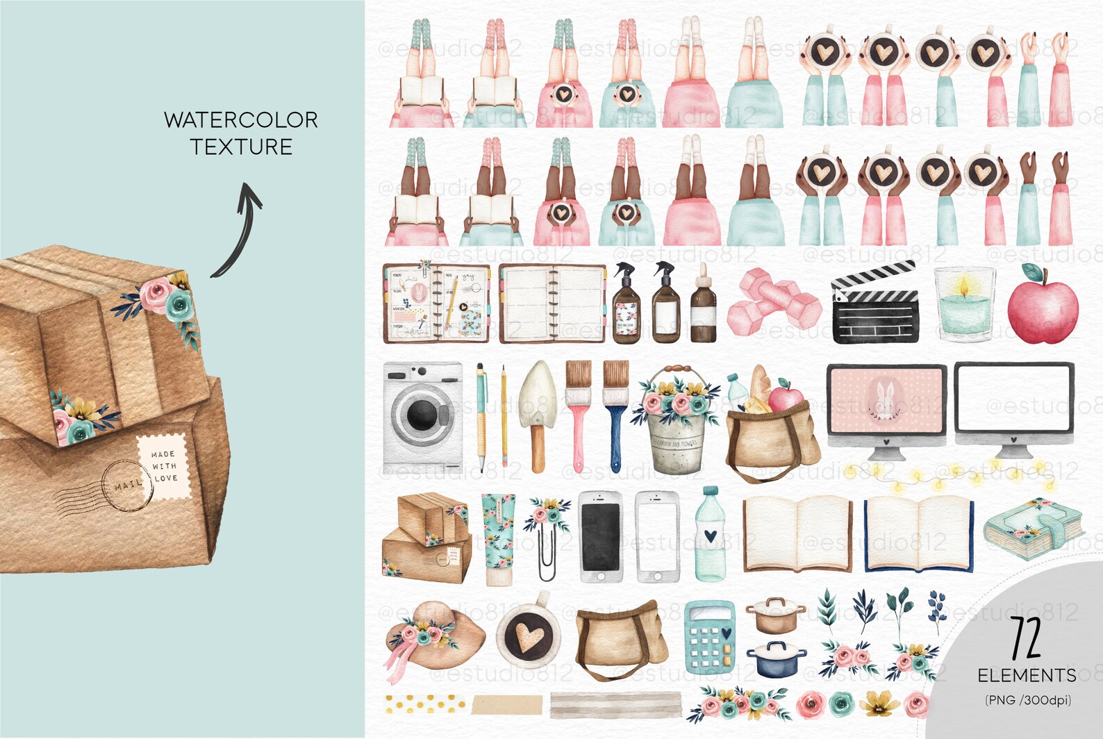 Planner Clipart Watercolor Digital Download Clip Art - Etsy