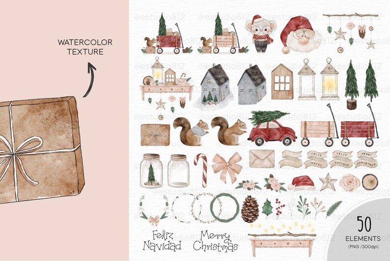 Christmas Watercolor Clipart Santa Watercolor Graphics - Etsy